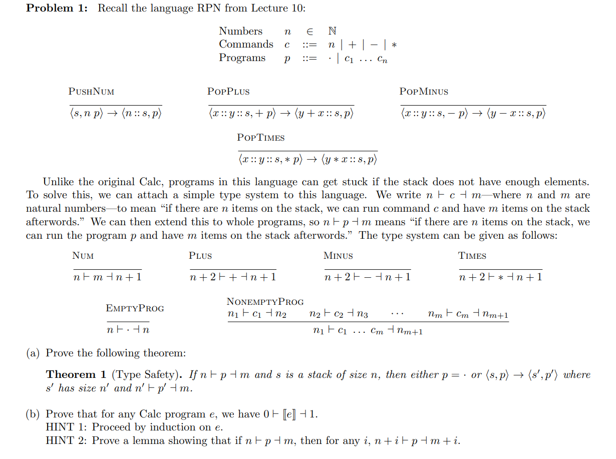Solved Problem 1: Recall the language RPN from Lecture 10 : | Chegg.com