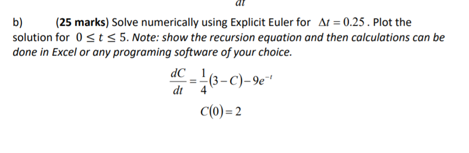 Solved b) (25 marks) Solve numerically using Explicit Euler | Chegg.com
