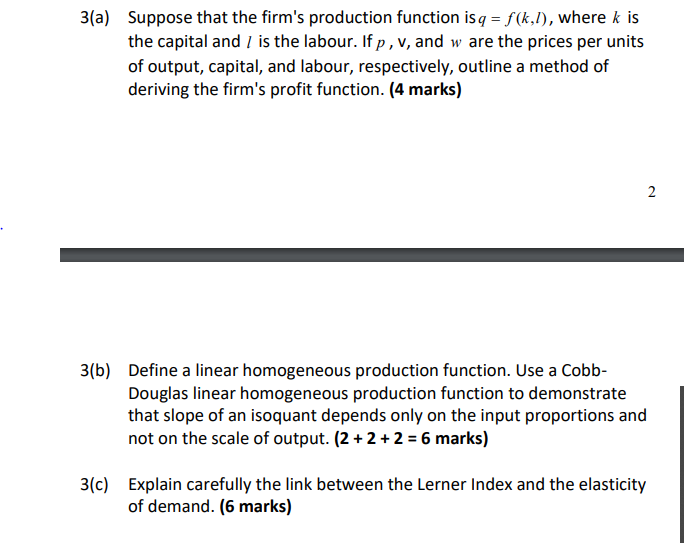 3(a) Suppose that the firm's production function is q | Chegg.com