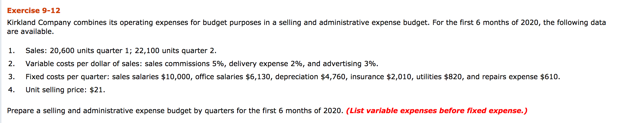Solved Exercise 9-12 Kirkland Company combines its operating | Chegg.com