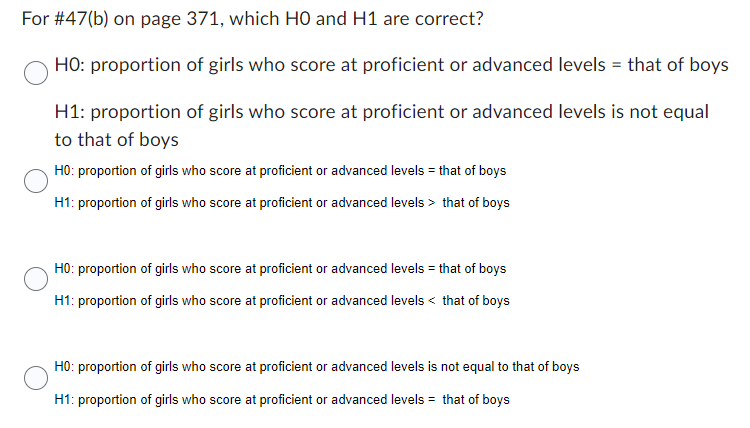 Solved For #47(b) on page 371 , which HO and H1 are correct? | Chegg.com