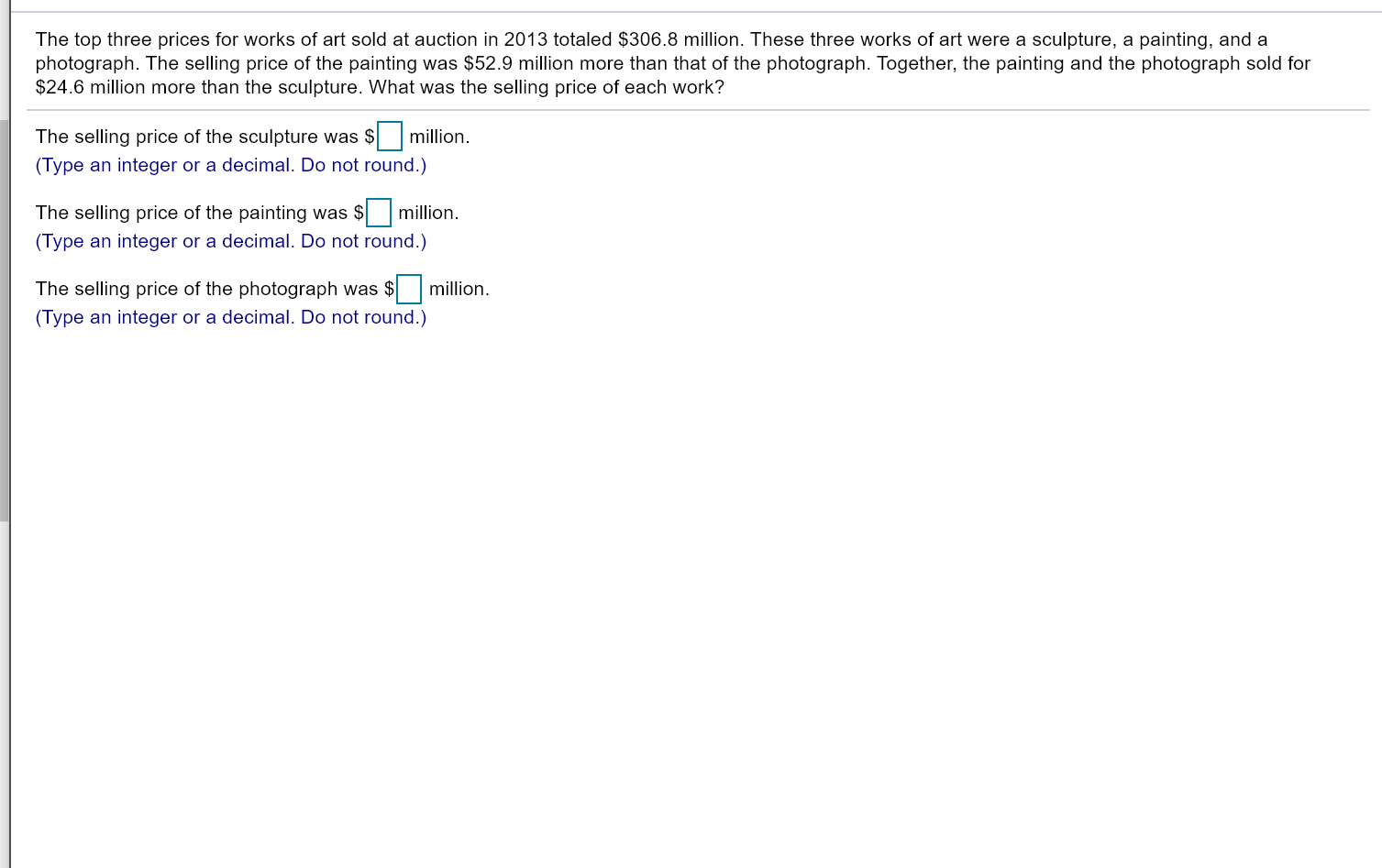 Solved The top three prices for works of art sold at auction | Chegg.com