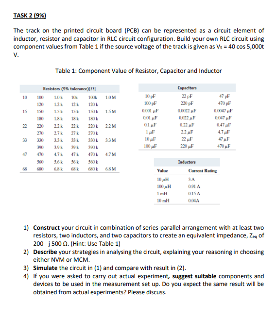 Solved TASK 2(9%) The track on the printed circuit board | Chegg.com
