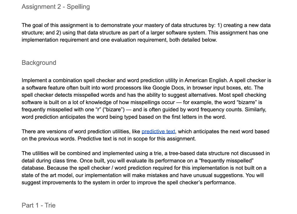 Assignment 2 - Spelling The goal of this assignment | Chegg.com