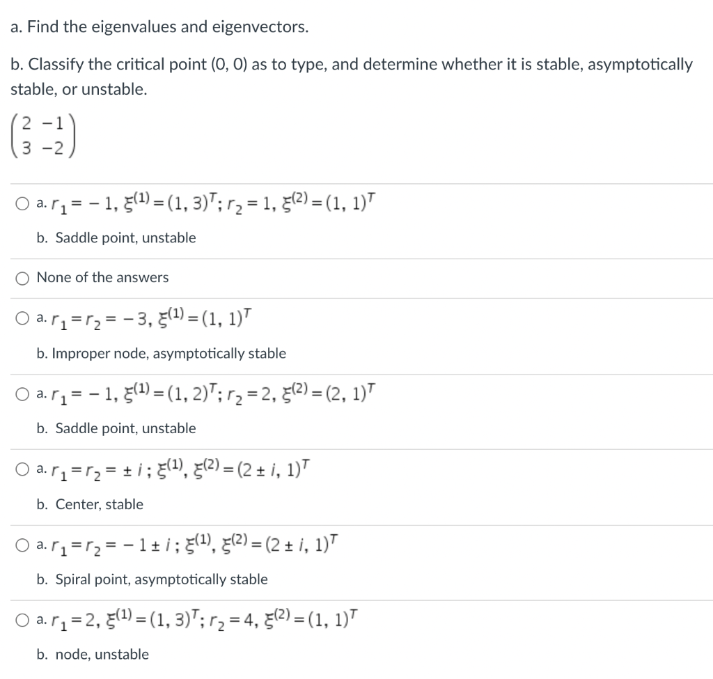 Solved a. Find the eigenvalues and eigenvectors. b. Classify | Chegg.com