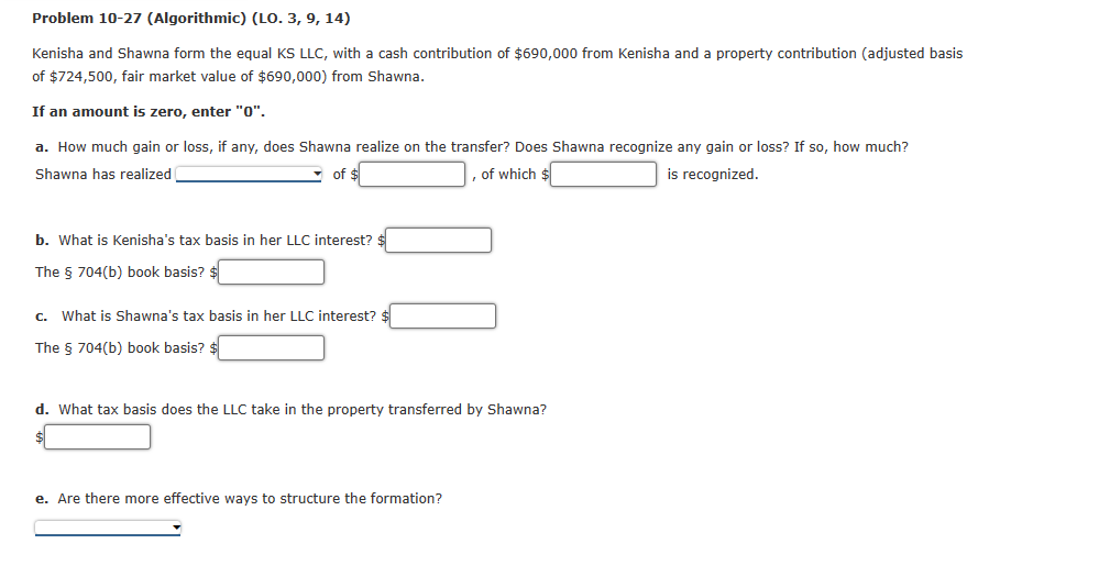 Solved Problem 10-27 (Algorithmic) (LO. 3, 9, 14) Kenisha | Chegg.com