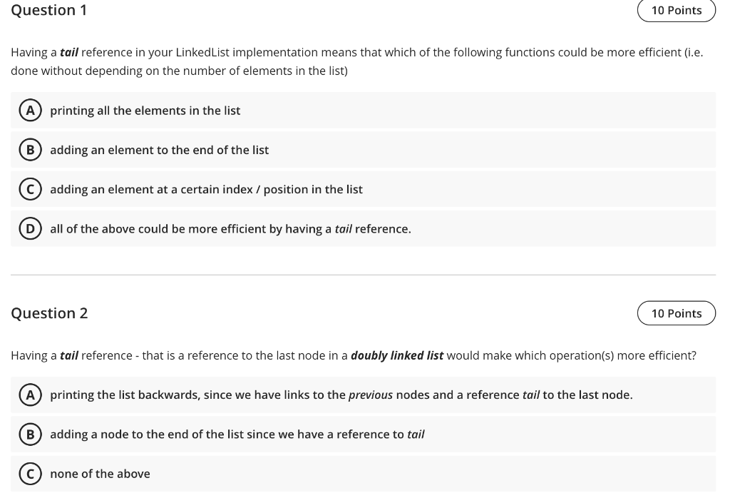 Solved Question 1 10 Points Having a tail reference in your | Chegg.com