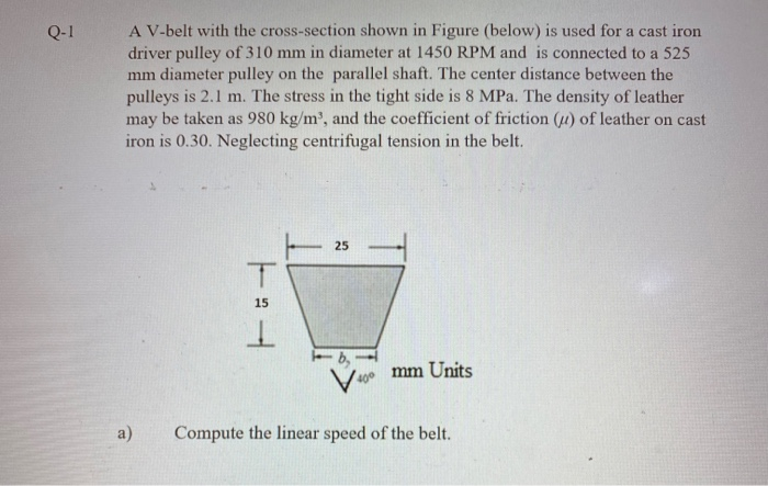 Solved Q-1 A V-belt with the cross-section shown in Figure | Chegg.com