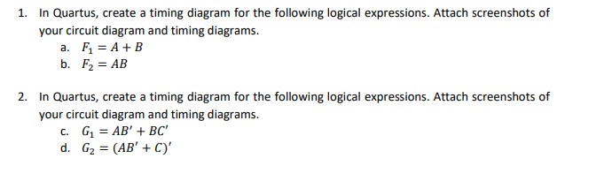 1. In Quartus, create a timing diagram for the | Chegg.com