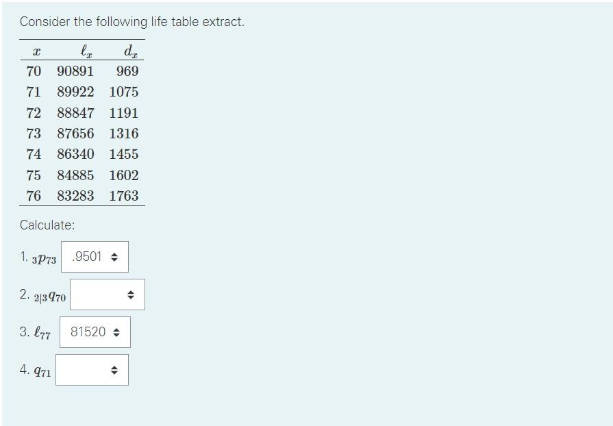Solved Consider The Following Life Table Extract Calculate