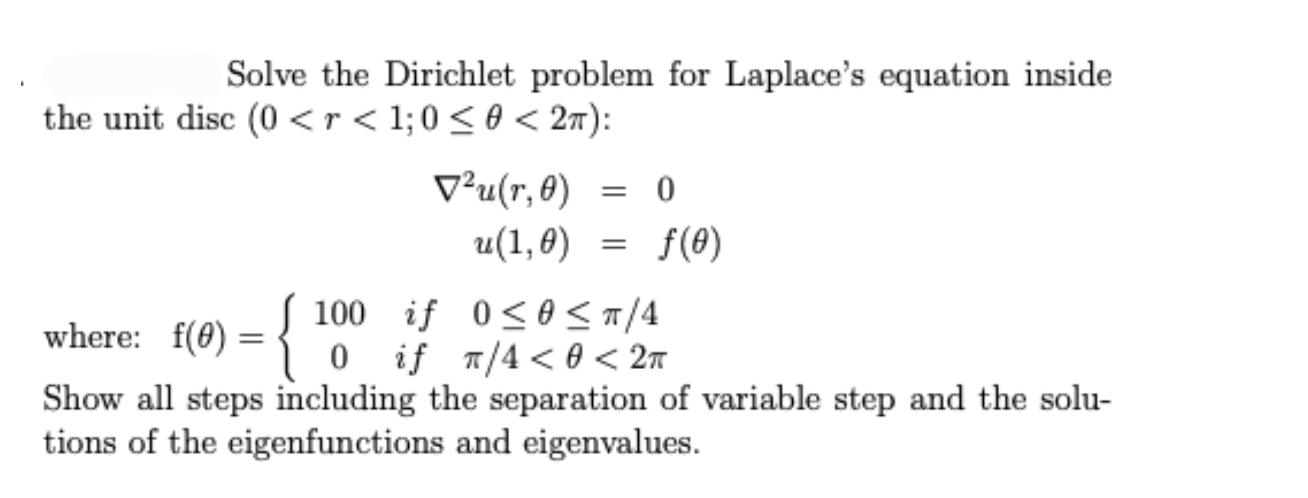 Solved Solve the Dirichlet problem for Laplace's equation | Chegg.com