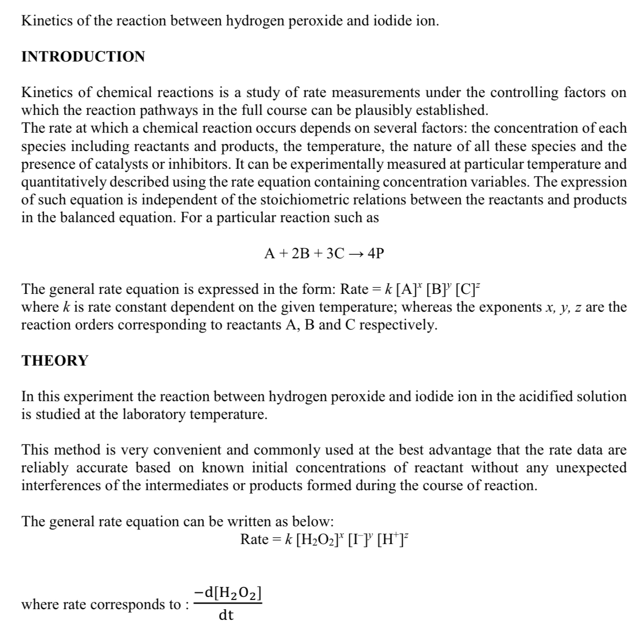Solved Kinetics of the reaction between hydrogen peroxide | Chegg.com