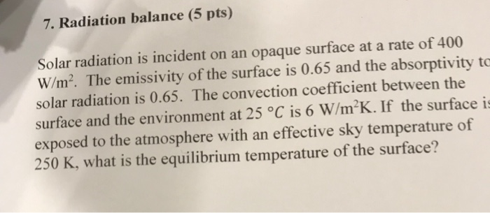 Solved 7. Radiation balance (5 pts) Solar radiation is | Chegg.com