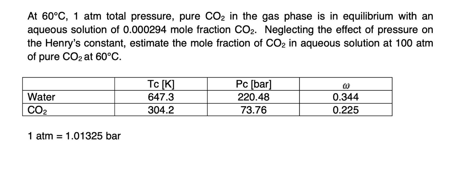 Solved At 60°C,1atm total pressure, pure CO2 in ﻿the gas | Chegg.com