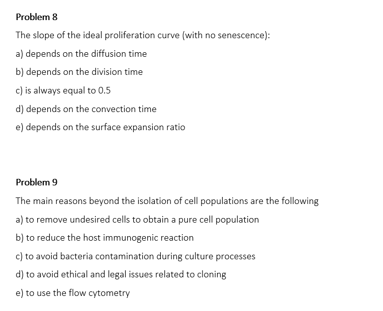 Solved Problem 8 The slope of the ideal proliferation curve | Chegg.com
