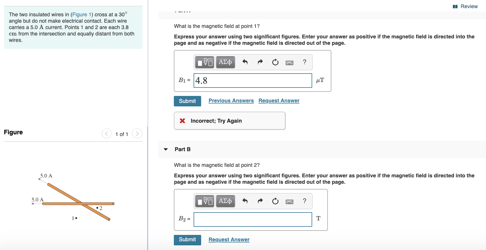 Solved a Review The two insulated wires in (Figure 1) cross | Chegg.com