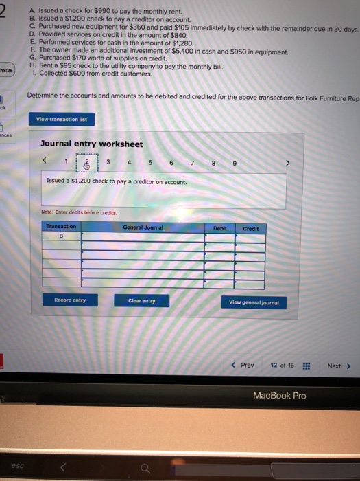 Solved A. Issued a check for $990 to pay the monthly rent | Chegg.com