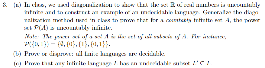 3. (a) In class, we used diagonalization to show that | Chegg.com