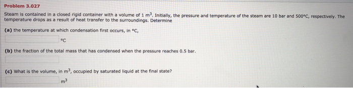 Solved Problem 3.027 Steam is contained in a closed rigid | Chegg.com