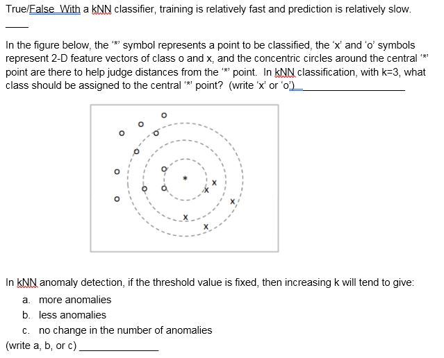 Solved True/False With a KNN classifier, training is | Chegg.com