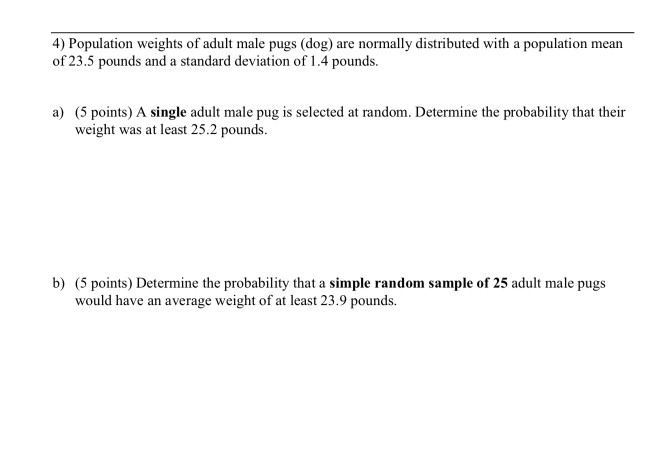 Solved 4) Population weights of adult male pugs (dog) | Chegg.com