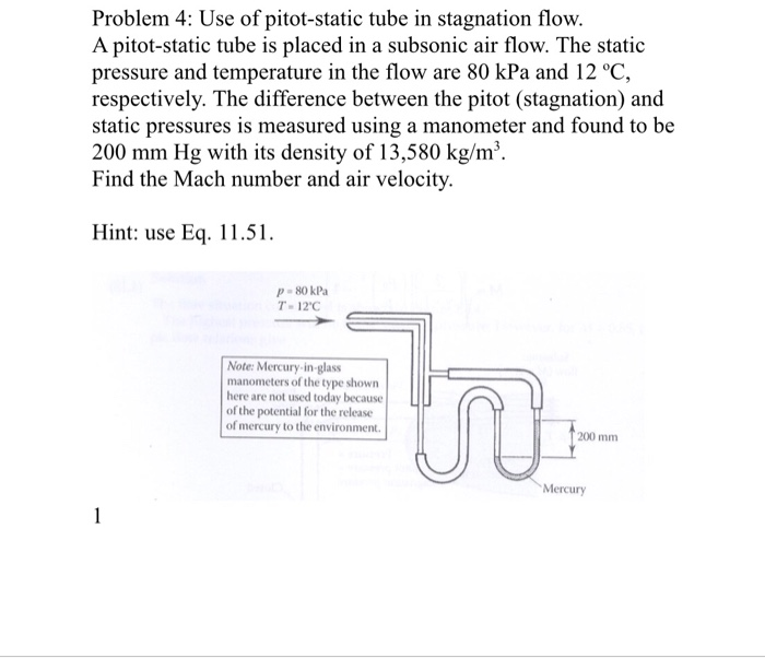 Solved Problem 4: Use of pitot-static tube in stagnation | Chegg.com
