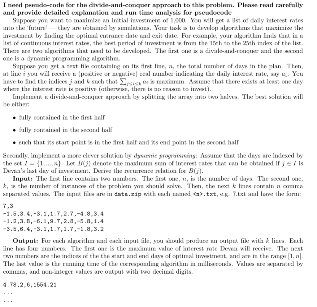 I Need Pseudo Code For The Divide And Conquer 