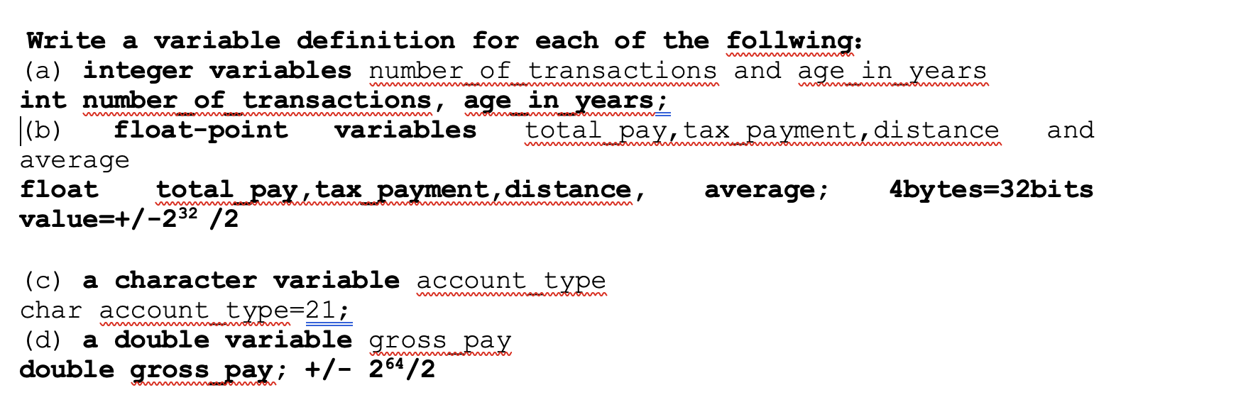 Solved wwwwwwwwwwwwwwon Write a variable definition for each | Chegg.com