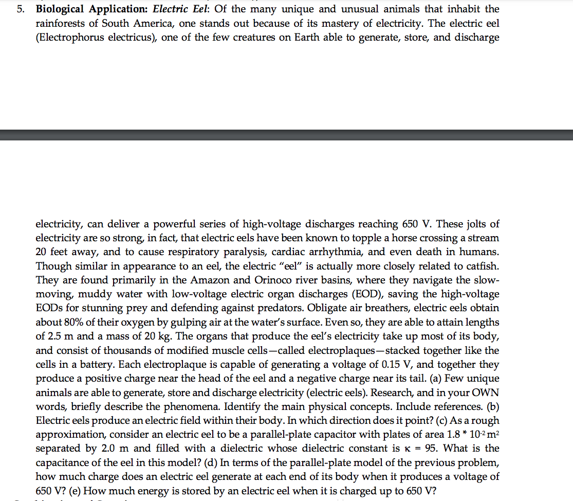 Solved 5. Biological Application: Electric Eel: Of the many | Chegg.com