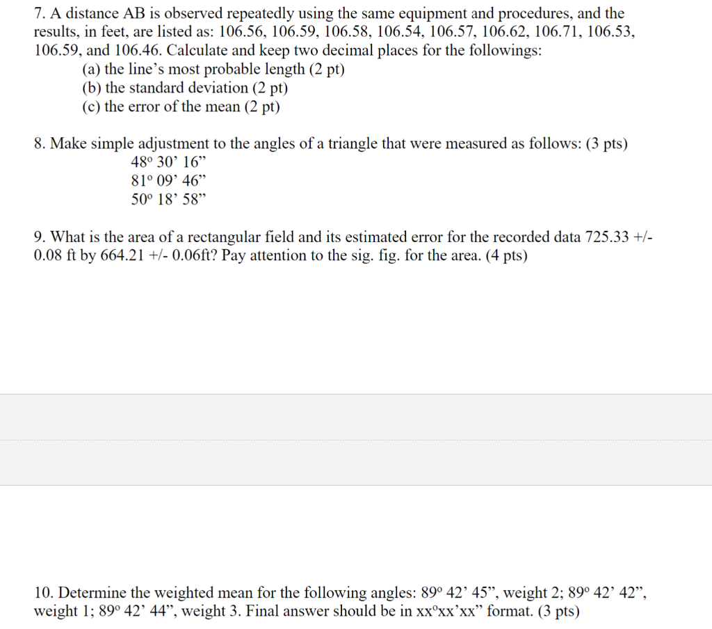Solved 7. A distance AB is observed repeatedly using the | Chegg.com