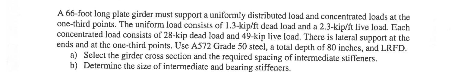 Solved A 66-foot long plate girder must support a uniformly | Chegg.com