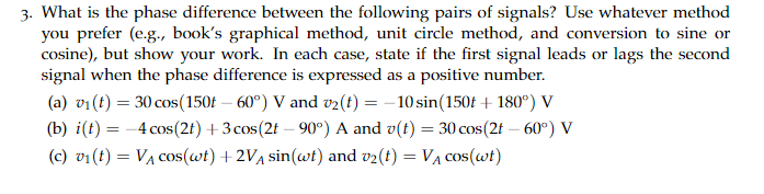 Solved 3. What is the phase difference between the following | Chegg.com