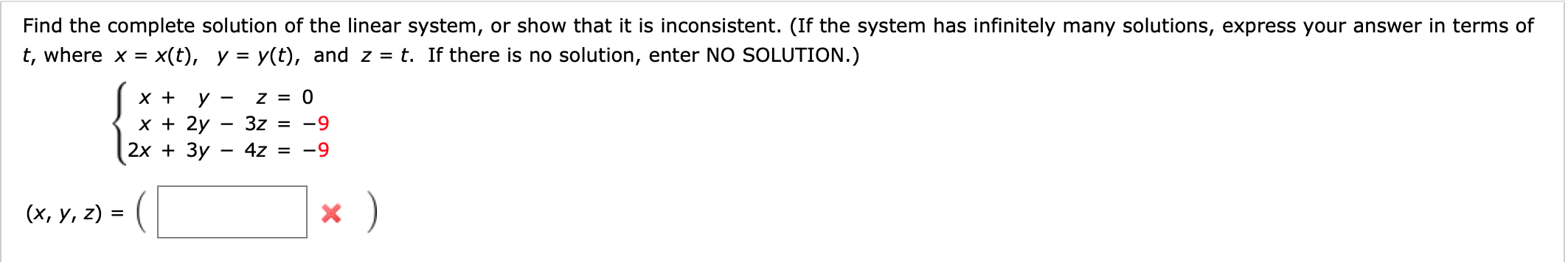 Solved Find the complete solution of the linear system, or | Chegg.com