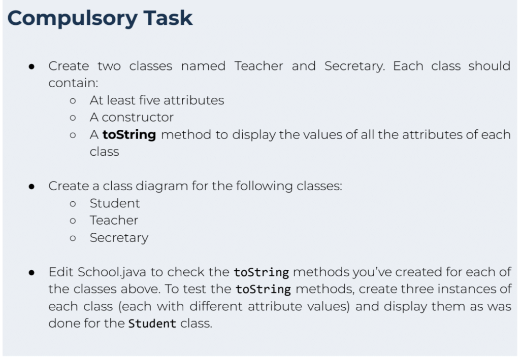 Solved - Create two classes named Teacher and Secretary. | Chegg.com