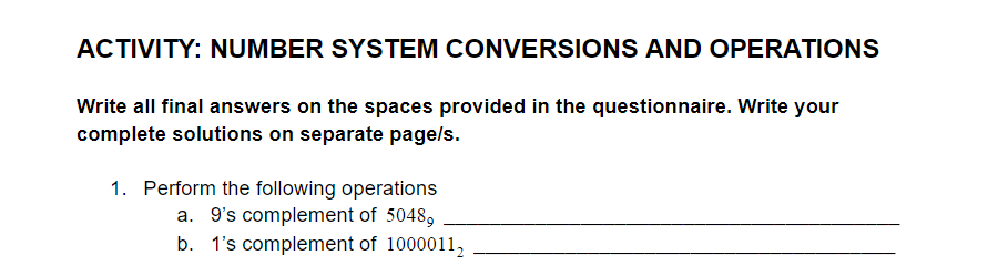 Solved ACTIVITY: NUMBER SYSTEM CONVERSIONS AND OPERATIONS | Chegg.com