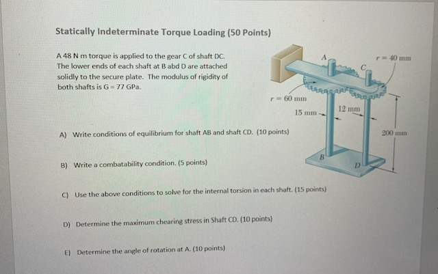 Solved Statically Indeterminate Torque Loading (50 Points) = | Chegg.com