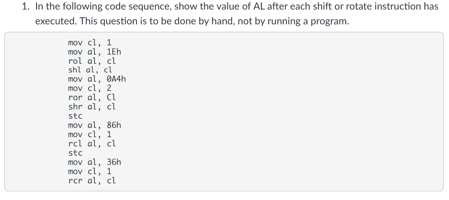 Solved 1 In The Following Code Sequence Show The Value Of 