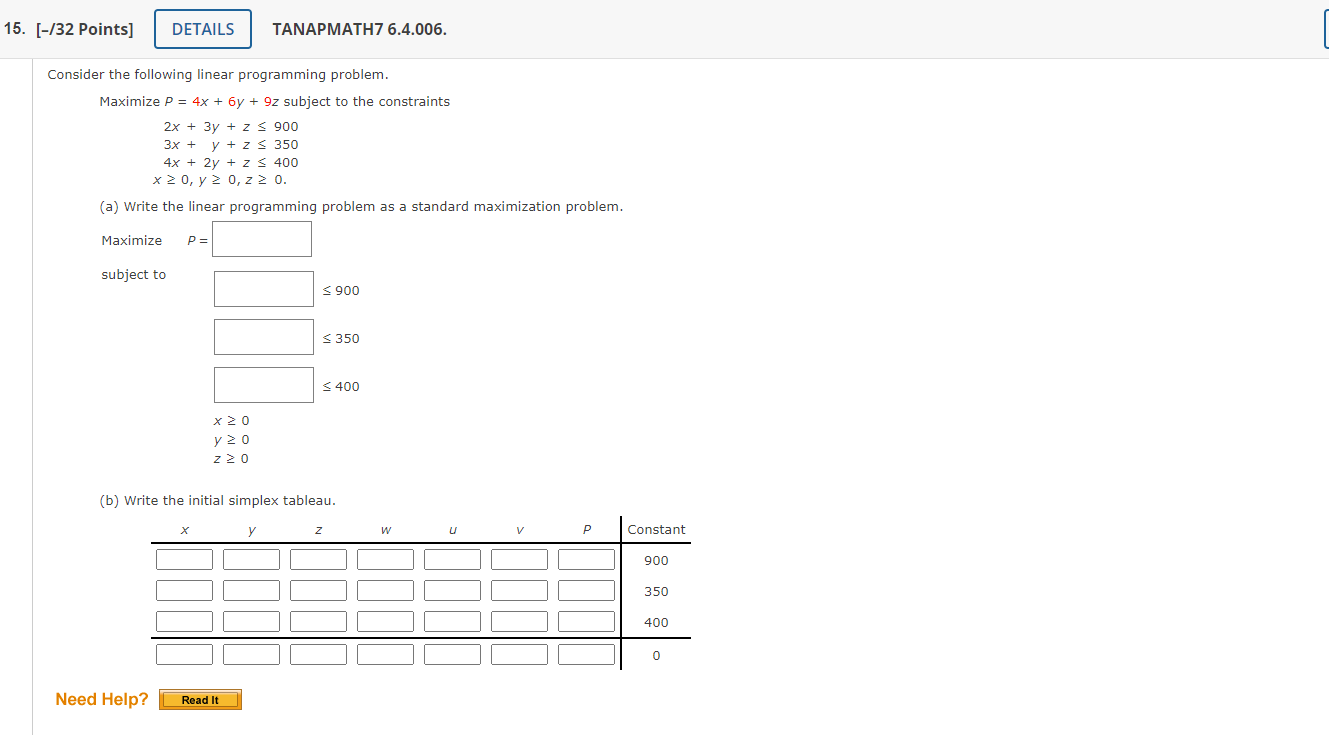 Consider the following linear programming problem. | Chegg.com