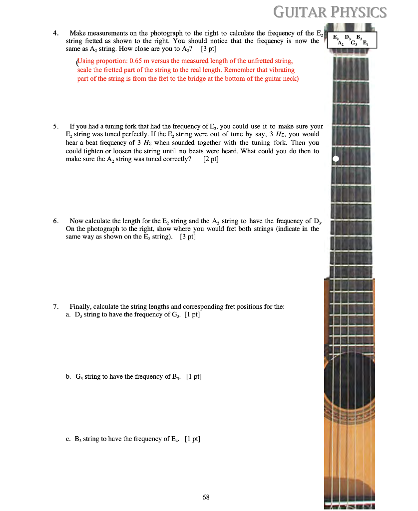 GUITAR PHYSICS 4. E, D, B A, GE Make measurements on | Chegg.com