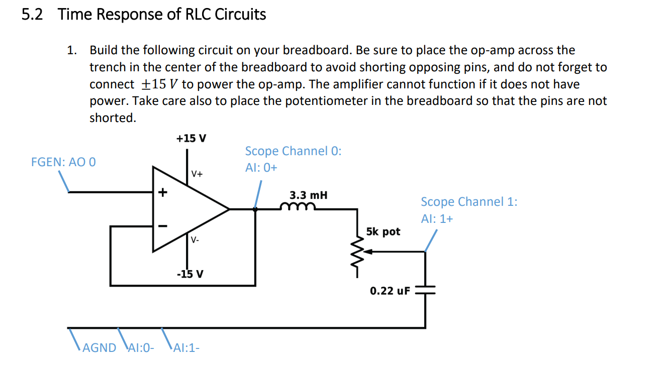 Time Response of RLC Circuits 1. Build the following | Chegg.com