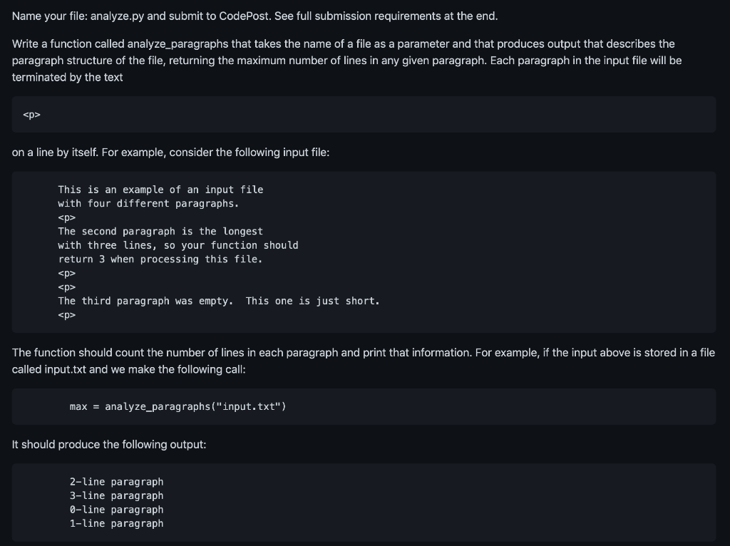 Solved Name your file: analyze.py and submit to CodePost. | Chegg.com