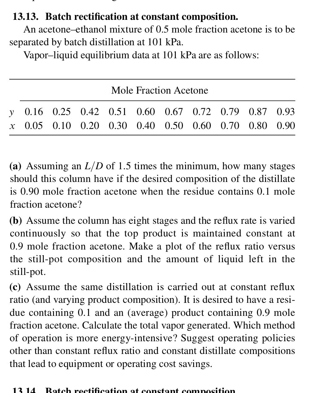 Solved 13.13. ﻿Batch rectification at constant | Chegg.com