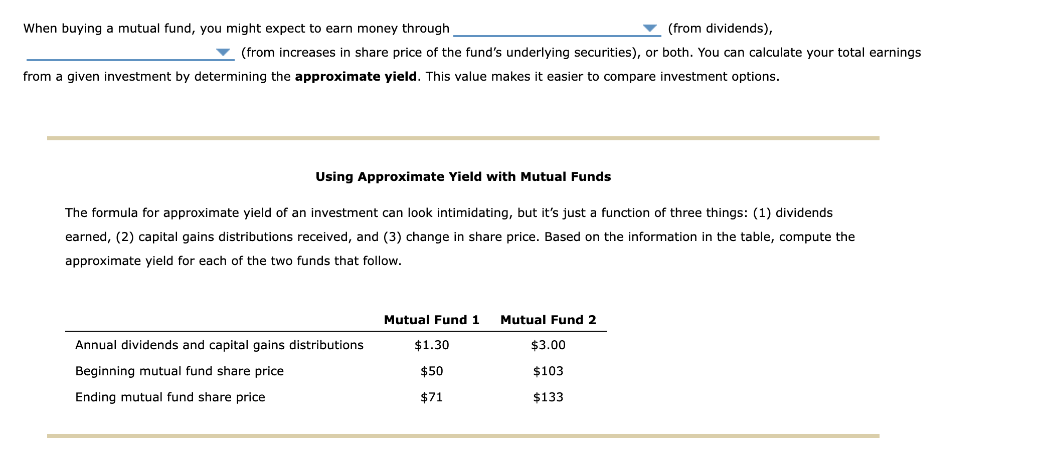 Solved Using Approximate Yield with Mutual Funds The | Chegg.com