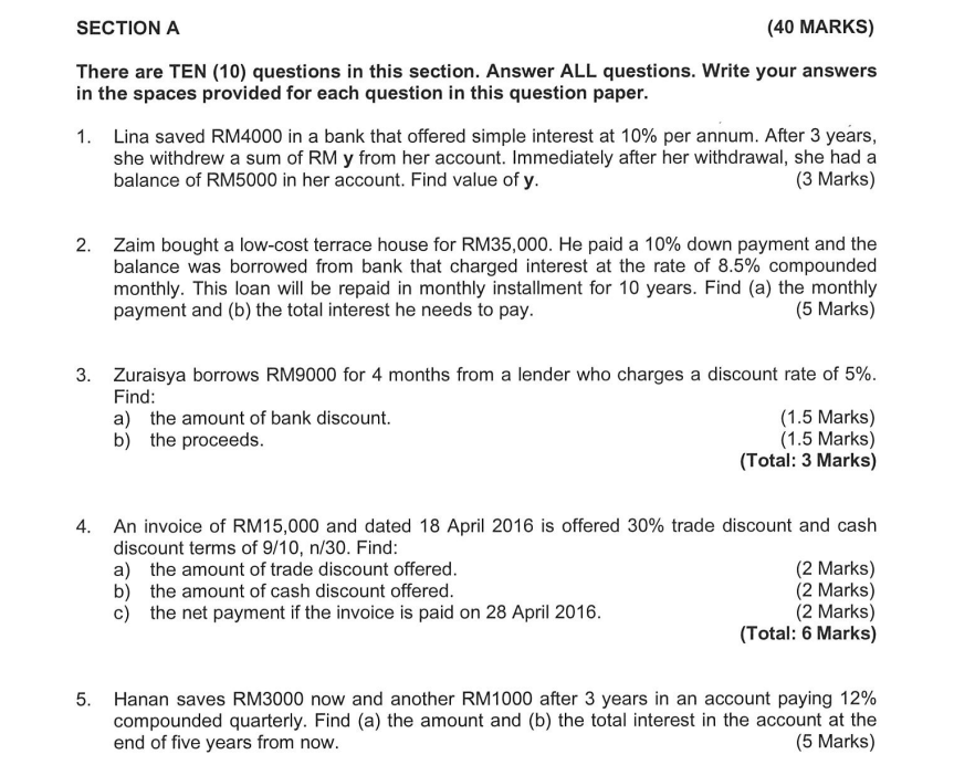 Solved SECTION A (40 MARKS) There are TEN (10) questions in | Chegg.com