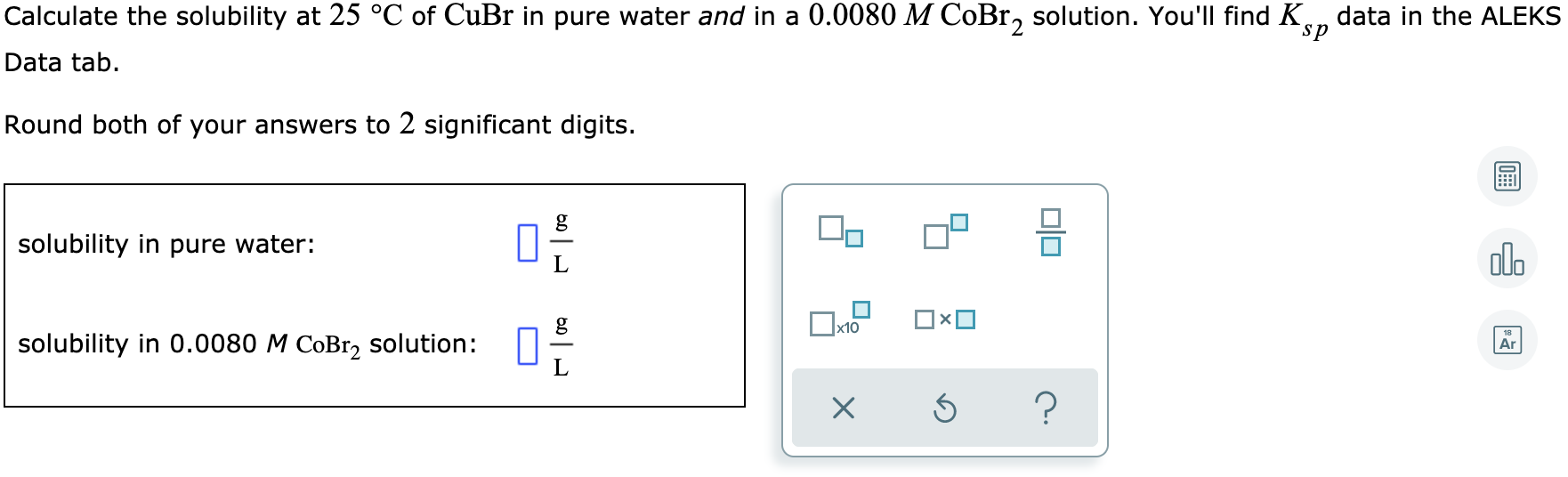 Solved Calculate the solubility at 25 °C of CuBr in pure | Chegg.com