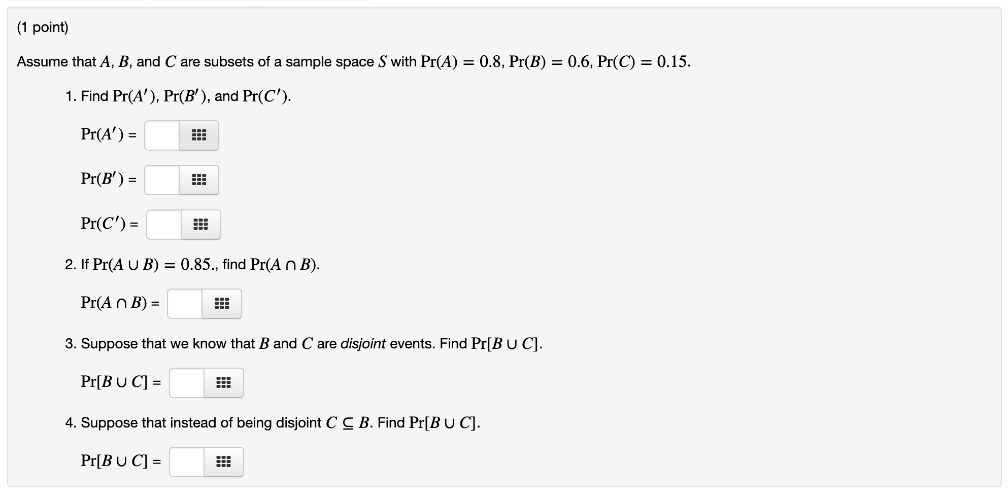 Solved Assume that A,B, and C are subsets of a sample space | Chegg.com