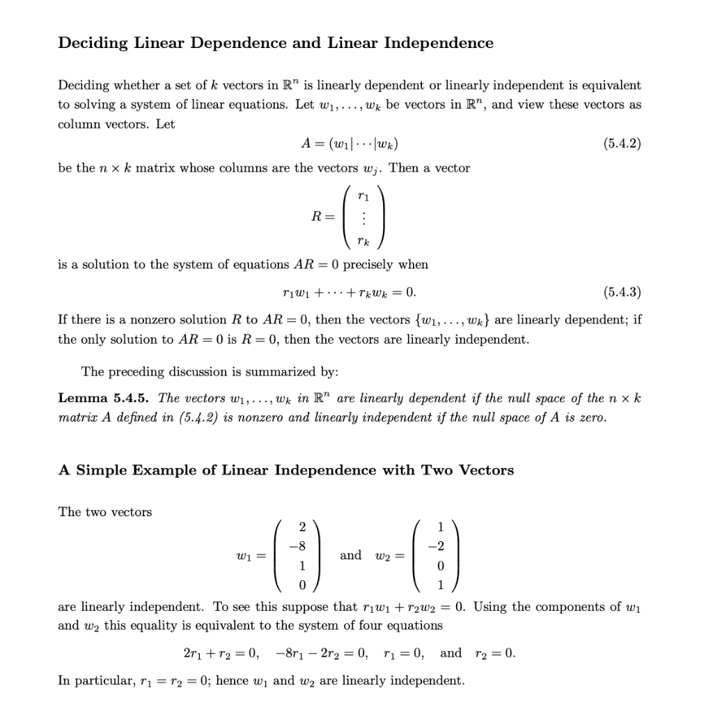 Deciding Linear Dependence and Linear Independence | Chegg.com
