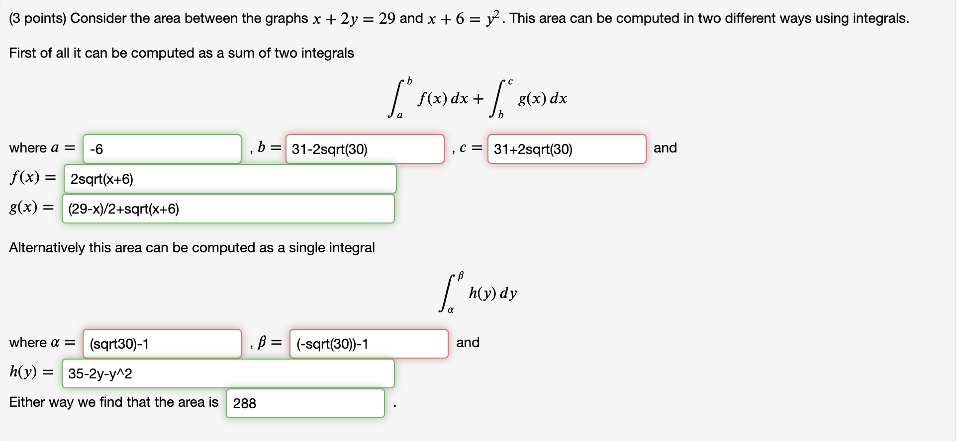 Solved (3 points) Consider the area between the graphs x + | Chegg.com