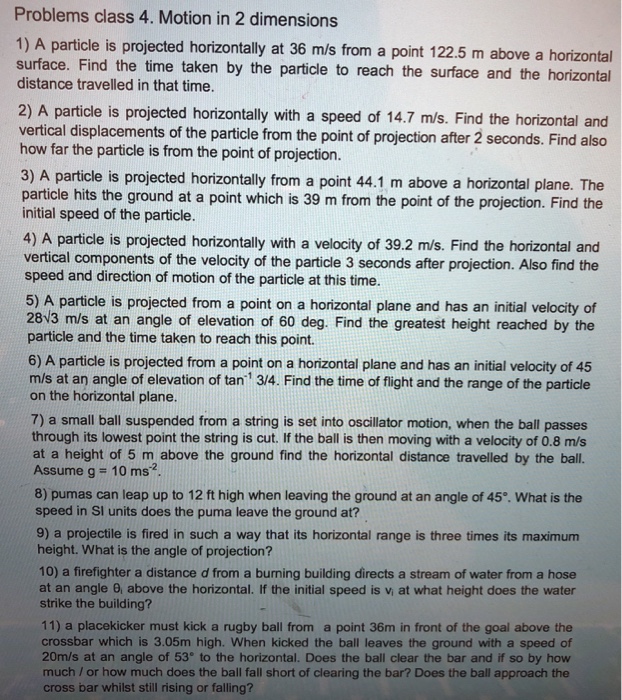 Solved Problems class 4. Motion in 2 dimensions 1) A | Chegg.com