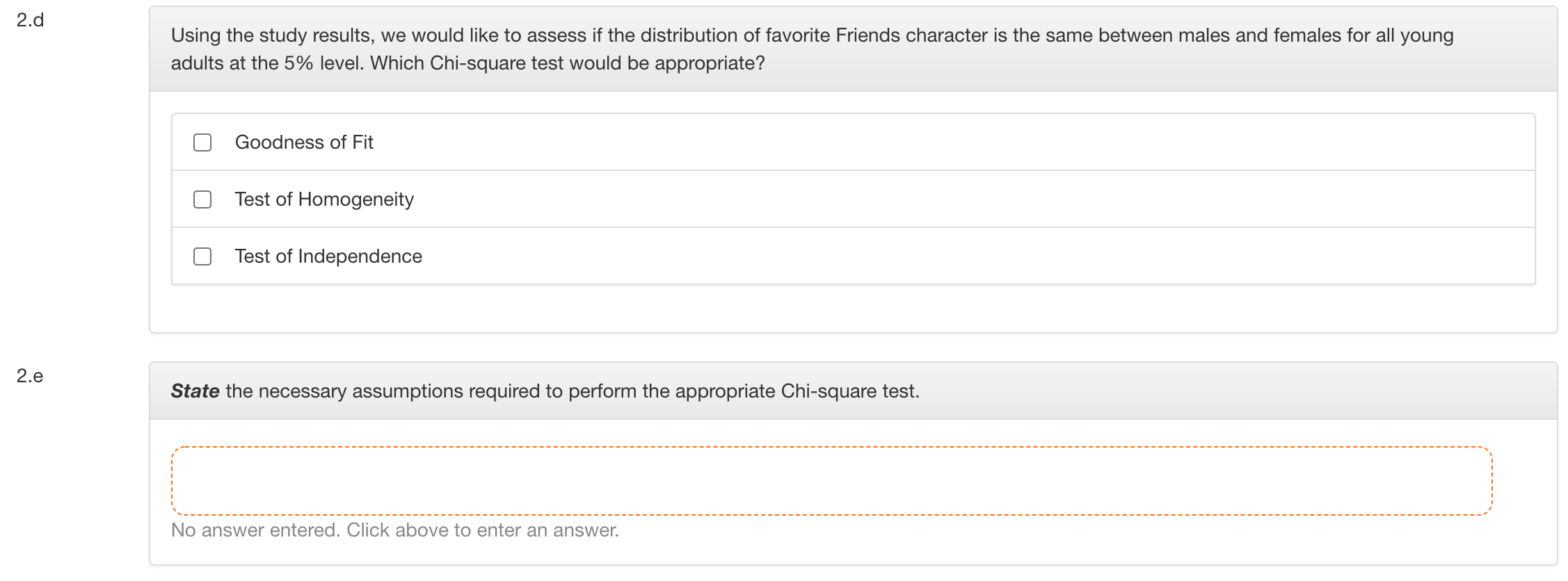 Solved Use the given information to answer subquestion 2.d, | Chegg.com